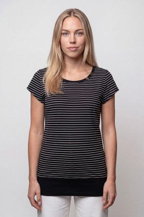 Alife And Kickin Rundhalsshirt Kurzarm mit feinem Streifenmuster, Scoop-Neck und Rippbund