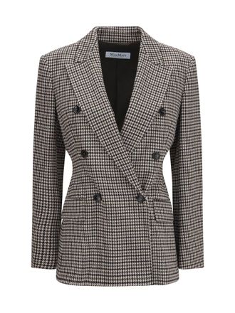 Max Mara Womens Blazer Eccelso Houndstooth Black-Khaki-Blush Viscose Jacket Black/khaki/blush