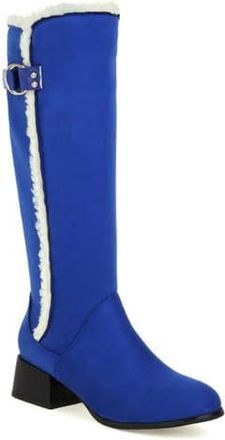 Generic Bottes de neige dhiver doubl&eacute;es en peluche pour femme avec sangle &agrave; boucle et fermeture &eacute;clair lat&eacute;rale, chaussures r&eacute;tro d&eacute;contract&eacute;es, bleu, 37.5 EU