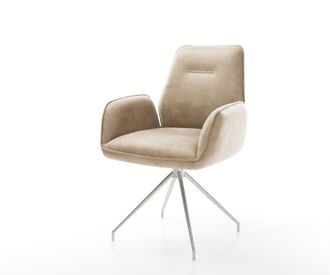 DELIFE Esszimmerstuhl Zoa-Flex Mikrofaser Beige Vintage Kreuzgestell konisch Edelstahl Taschenfederkern, Esszimmerst&uuml;hle