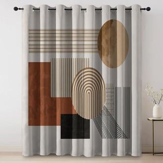 Generic Rideau Occultant Boh&egrave;me Art Lin&eacute;aire Abstrait Motif, Rideau &Agrave; Oeillets pour Salon Chambre Fenetre Moderne Beige Imprim&eacute; Thermique Et Phonique Rideaux 
