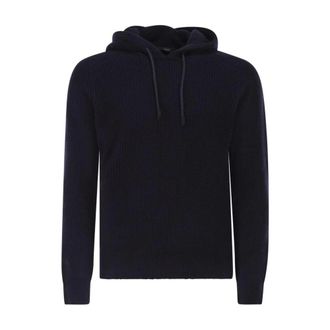 Tagliatore Feinstrick-Hoodie mit Rippenmuster - - Knitwear - Herren - Blau - XL