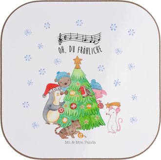 Mr. & Mrs. Panda Untersetzer f&uuml;r Gl&auml;ser Weihnachtsbaum schm&uuml;cken - Geschenk, Coaster, Tischuntersetzer, Weihnachten, gl&auml;seruntersetzer, Holzuntersetzer, Tassenunterset