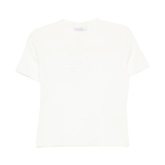 Max Mara Femme, Tops, Blanc, Taille: 38 FR T-shirt &agrave; Manches Courtes et Col Rond en Maille C&ocirc;tel&eacute;e