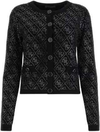Guess Femme, Pulls, Noir, Taille: 36 FR Cardigan Logato Applicazioni