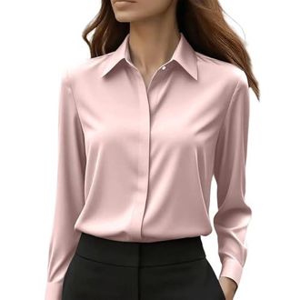Generic Chemises boutonn&eacute;es pour femme - R&eacute;sistantes aux plis - Manches longues - Chemisiers formels pour le travail - Chemises &agrave; &eacute;paules pour femme, rose, XX