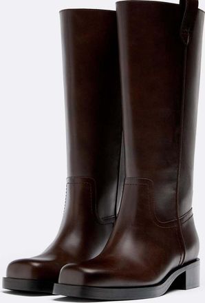Stradivarius Bottes plates aspect cuir - Marron-Brown