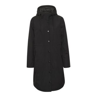 Kaffe Langer Schwarzer Tiefer Stylischer Mantel - - Coats - Damen - Schwarzk - S
