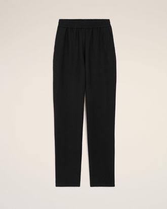 Ami Pantalon Noir Taille Elastiqu&eacute;e en Lin M&eacute;lang&eacute; Noir - XXS - Femme