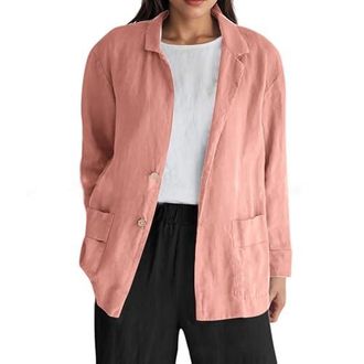 Generic Chemisiers habill&eacute;s et d&eacute;contract&eacute;s en coton - Chemise en lin &agrave; manches longues pour femme - Cardigan l&eacute;ger &agrave; manches longues avec poche respirante - 