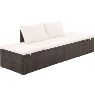 vidaXL Vidaxl - Lit de jardin marron 195x60 cm - R&eacute;sine tress&eacute;e imperm&eacute;able - Cadre en acier enduit - Coussin &eacute;pais 5 cm - R&eacute;glable pour confort optimal