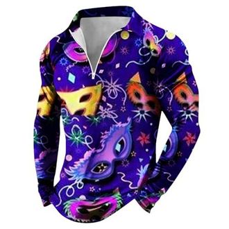 Generic Costume de carnaval pour homme - Sweat-shirt sans capuche avec fermeture &eacute;clair 1/4 - T-shirt &agrave; manches longues tendance - Imprim&eacute; masque - T-shirt de