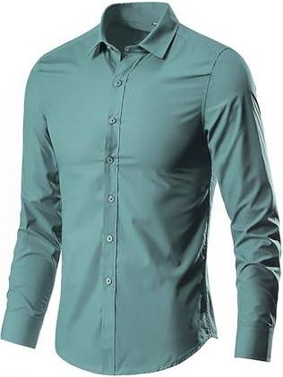 Generic Chemise d&eacute;contract&eacute;e pour homme, chemise &agrave; manches longues &agrave; col boutonn&eacute; pour homme, chemise classique, coupe r&eacute;guli&egrave;re, minimaliste, couleurs unies,