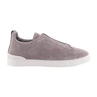 Ermenegildo Zegna Homme, Chaussures, Gris, Taille: 43 1/2 EU Baskets en Daim avec Profils Cousus