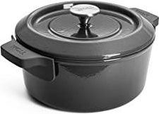 Woll Iron Gusstopf Ø 24 cm grau mit Deckel & Silikongriffen - emailliertes Gusseisen, induktionsgeeignet & ofenfest - für alle Herdarten