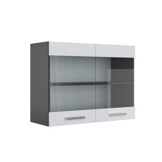 Vicco Küchenglasschrank R-Line, Glashängeschrank, Weiß Hochglanz/Anthrazit, 80 cm
