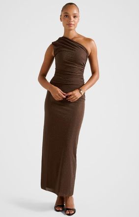 Forever New Robe longue asym&eacute;trique &agrave; strass thermocoll&eacute;s - Marron-Brown