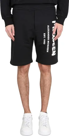 Alexander McQueen Graffiti Logo Cotton Bermuda Shorts - Black