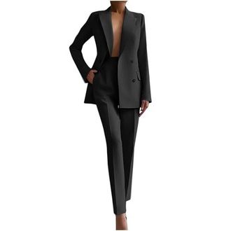 Generic Tenue 2 pi&egrave;ces pour femme - Blazer &agrave; double boutonnage et pantalon de travail &agrave; jambe droite - Blazer d&eacute;contract&eacute; - Costume habill&eacute; pour le bureau et 