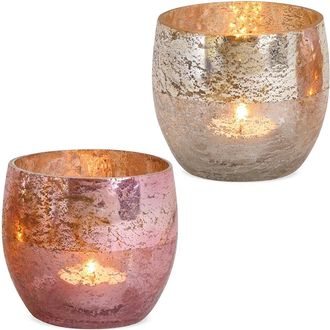 Matches 21 matches21 Windlichter Teelichtgläser Kerzengläser Shabby Bauernsilber Glaswindlicht glänzend Creme & rosa 2er Ø 10x9 cm