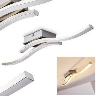 HOFSTEIN LED Deckenleuchte Letala, längliche Deckenlampe aus Metall in Nickel-matt/Chrom in Wellenform mit geschwungenen Lichtleisten, 2-flammig, 2 x 5 Watt, 1