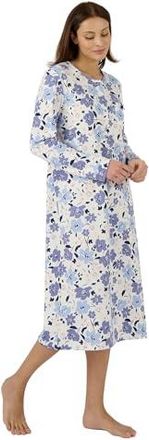 Damart Chemise de Nuit Maille côtelée, intérieur légèrement gratté Femme Bleu Imprimé Taille 42-44 (M)