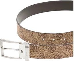 Guess Ceinture réversible pour homme, beige/marron et gris, cuir et polyuréthane, logo monogramme, boucle argent, 3,5 cm, modèle BMBCLOP5135, taille L