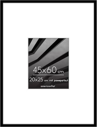 Americanflat Bilderrahmen 45x60 cm Schwarz - Bilderrahmen 20x25 cm mit Passepartout - aus Kunststoff mit poliertem Plexi-Scheibe