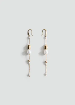Mango Boucles doreilles pendantes perle combin&eacute;es or - Femme - Taille unique - MANGO