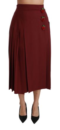 Dolce & Gabbana Womens Red High Waist Pleated Maxi Wool Skirt Virgin Elastane