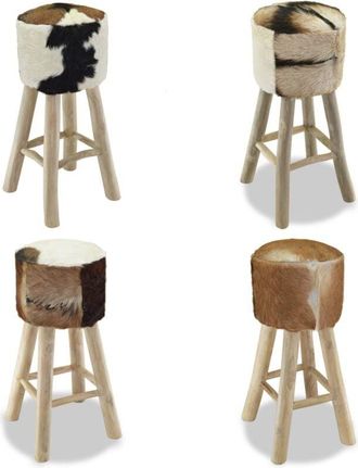 vidaXL Barhocker Echtleder und Teak Massivholz - Fellhocker - Barhocker - Wohnzimmer Deko - Vintage Stuhl - Holztisch - Home & Living