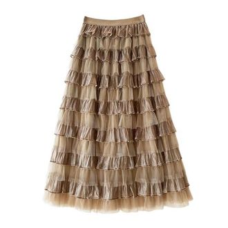 Generic Jupe Tulle Rose Midi Fleurie Personne Orange Métallisée Ronde Argent Paillettes Paysanne Ample Noeud Mode Doudoune sur Orientale Accordéon Bouton Saro