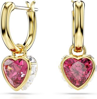 Swarovski Chroma Ohrhänger, Rote und Vergoldete Ohrringe mit Herz-Motiv und Strahlenden Swarovski Kristallen