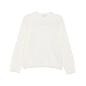 Antonelli Femme, Pulls, Blanc, Taille: 38 FR Pull à ourlet effiloché blanc cassé