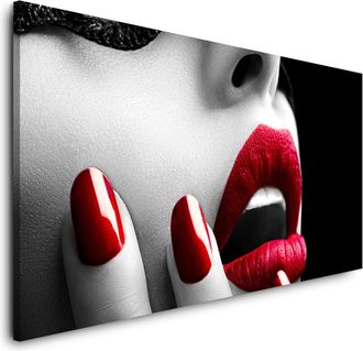 Paul Sinus Art Frau mit roten Lippen 120x 60cm Panorama Leinwand Bild XXL Format Wandbilder Wohnzimmer Wohnung Deko Kunstdrucke
