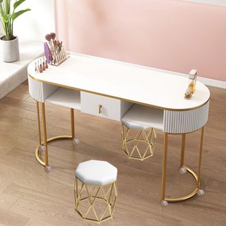 Generic Manicure Table Station Modern Nail Tech with Locking Castors and Glass Top Professional Wooden Nail Desk Workfor Beauty Salon Spa Artist Hand with Dra