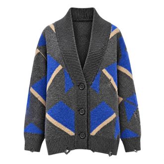 Akep Oversized Geometrischer Cardigan - - Knitwear - Damen - Mehrfarbig - M