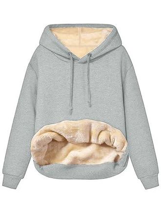 Generic Sweat &agrave; capuche dhiver pour femme - Pull &agrave; capuche &eacute;pais doubl&eacute; Sherpa - D&eacute;contract&eacute; - Doux et confortable - Chaud, gris clair, XXL