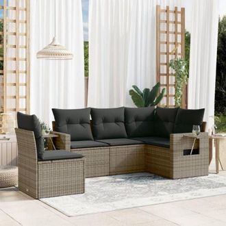 vidaXL Vidaxl - Salon de jardin 5 pcs avec coussins gris résine tressée
