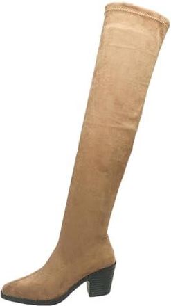 Generic Bottes hautes pour femme - Extensibles - &Eacute;l&eacute;gantes - Couleur unie - R&eacute;tro - Talon &eacute;pais - Confortables - &Agrave; enfiler au-dessus du genou - Bottes de f&ecirc;te