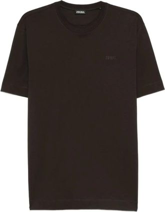 Ermenegildo Zegna Homme, Tops, Brun, Taille: L T-shirt &agrave; logo brod&eacute;