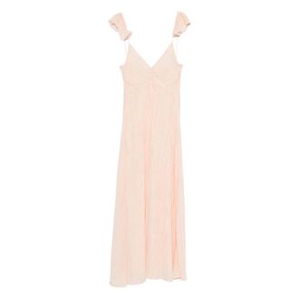 Forte_Forte Ger&uuml;schtes Maxikleid mit V-Ausschnitt - - Dresses - Damen - Rosa - S