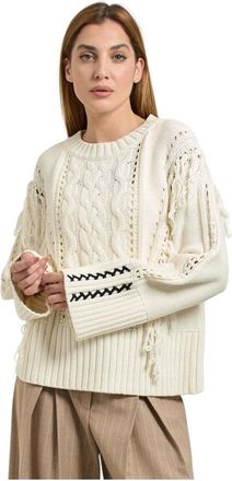 HUGO BOSS Femme, Pulls, Blanc, Taille: 36 FR Pull Blanc Style Western avec Franges