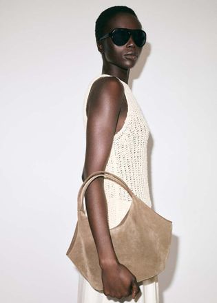 Mango Sac &agrave; main daim marron - Femme - Taille unique - MANGO