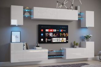 Furnitech Hängendes Wohnzimmer Design mit LED RGB - 16 Farben (Nairobi D40-HG-W2)