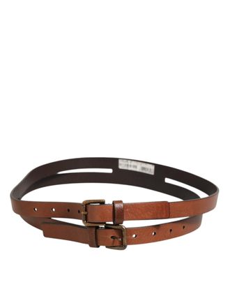 Dolce & Gabbana Mens Brown Double Strap Leather Gold Buckle Belt 100lf