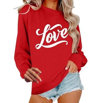 Generic Sweatshirt de Saint-Valentin pour femme - Col rond - Motif damour - Imprim&eacute; - Pull sans capuche - Chemisier &agrave; manches longues - Pull pour femme - Haut