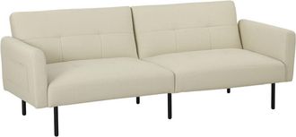 HOMCOM Homcom - Canapé convertible 3 places dossier réglable poches latérales tissu touffeté beige