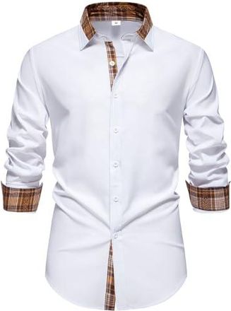 AlltheMen Chemise de Ceremonie Hommes Slim Fit Manches Longues Tops Boutonne Casual Business Shirts Oxford Blanc L