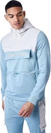 Project X Paris Sweat à Capuche Style Coupe Vent Bicolore Bleu Gris S